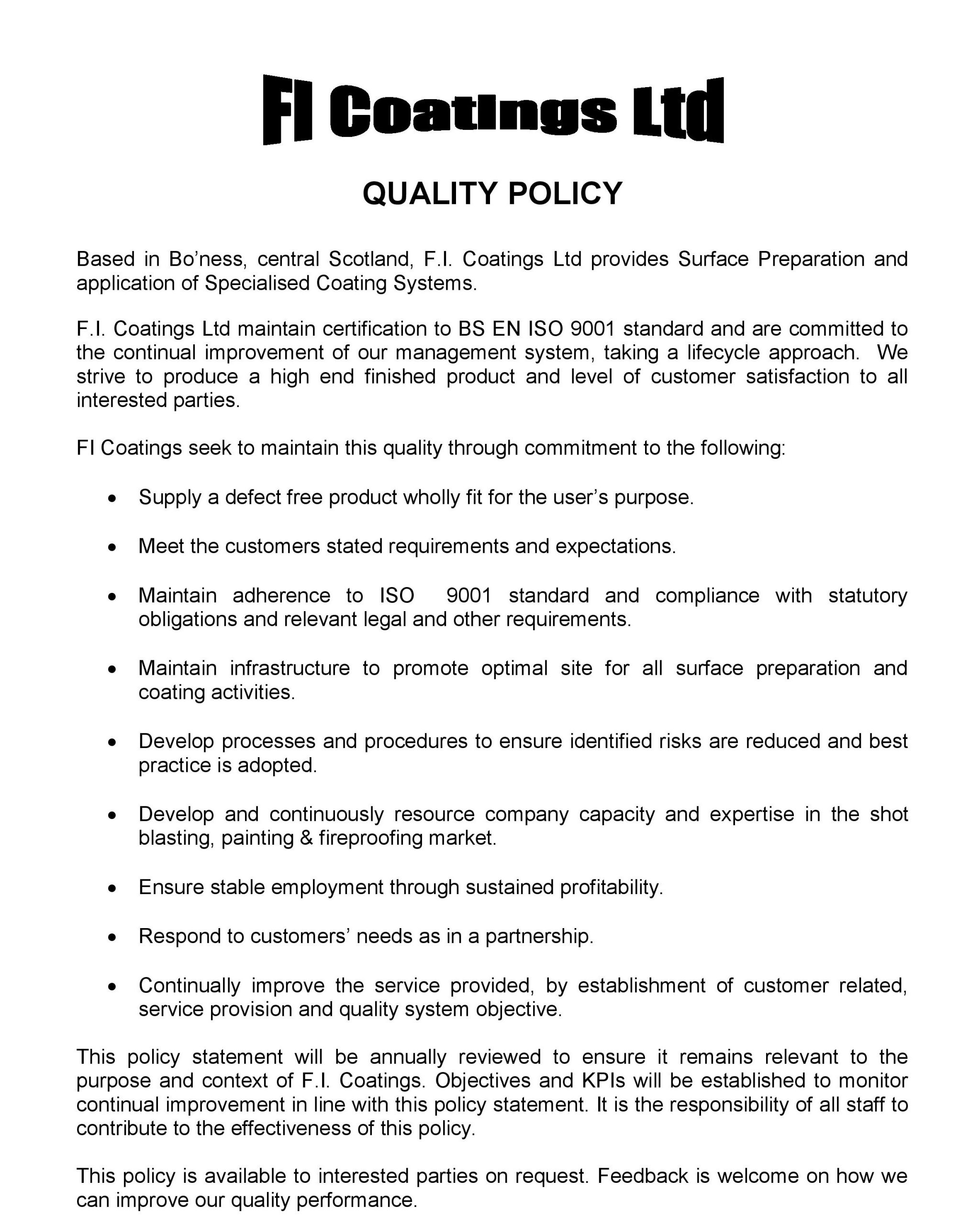 POLICIES & CERTIFICATION – FI Coatings